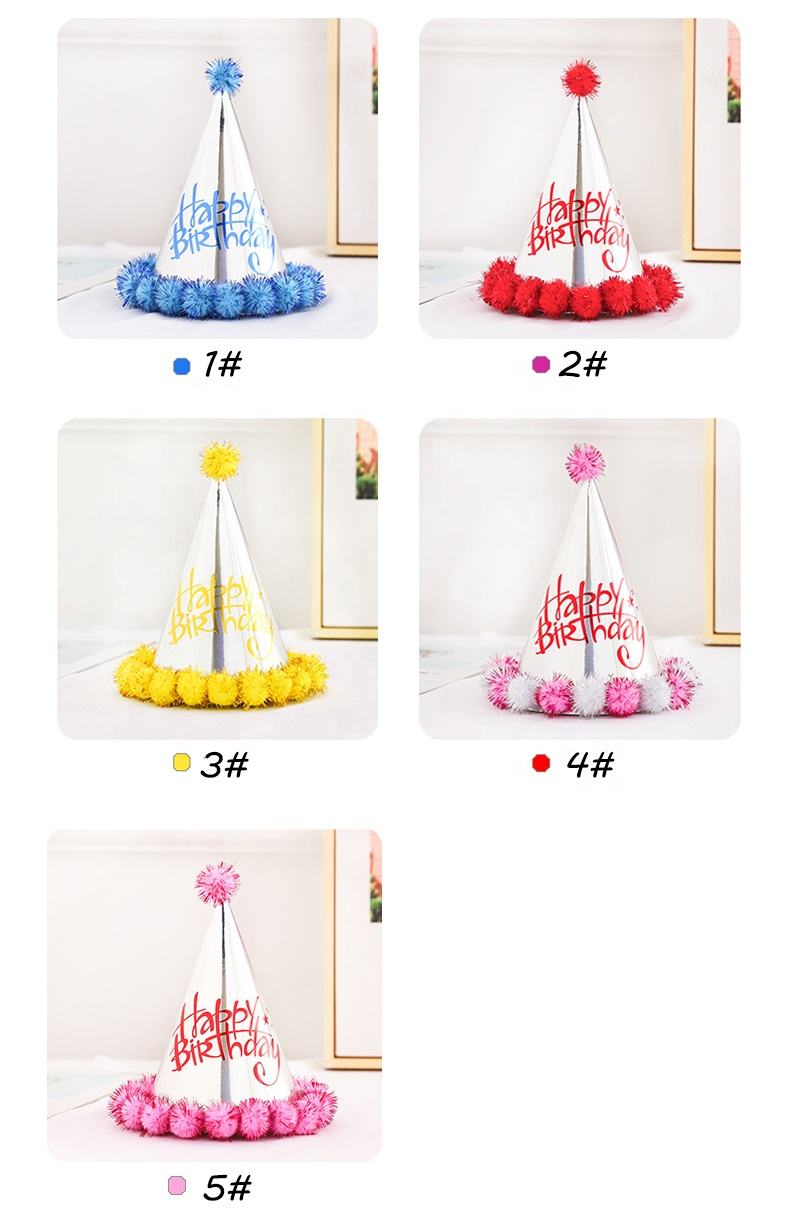 1PC Birthday Hat Pointed Angle Bright Silver Paper Hat with Plush ...